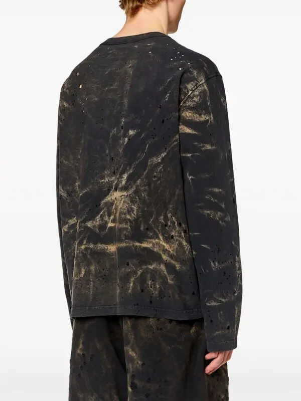 DIESEL® Cotton Jersey Distressed Tie-dye Crewneck Long Sleeve Sweatshirt
