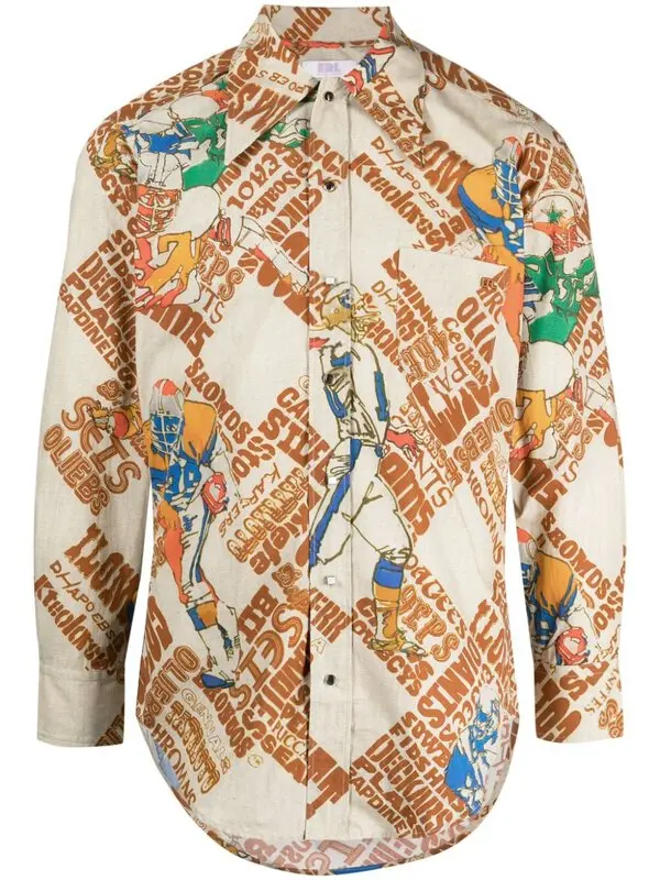ERL Graphic-print Cotton Shirt - Brown