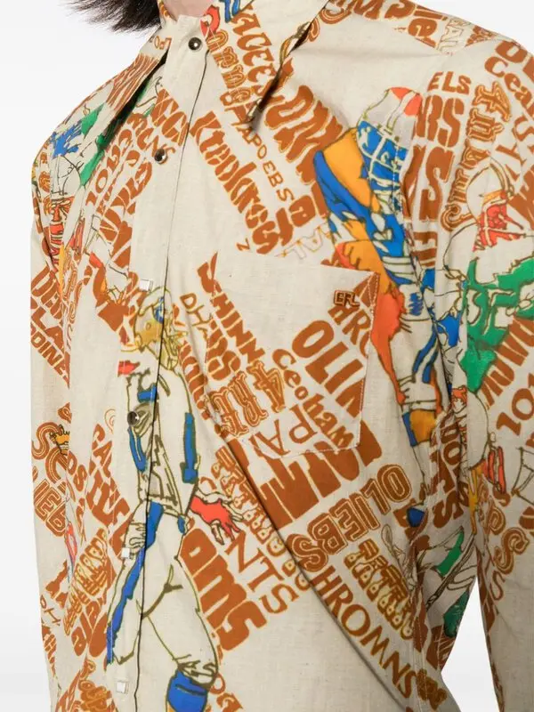 ERL Graphic-print Cotton Shirt - Brown
