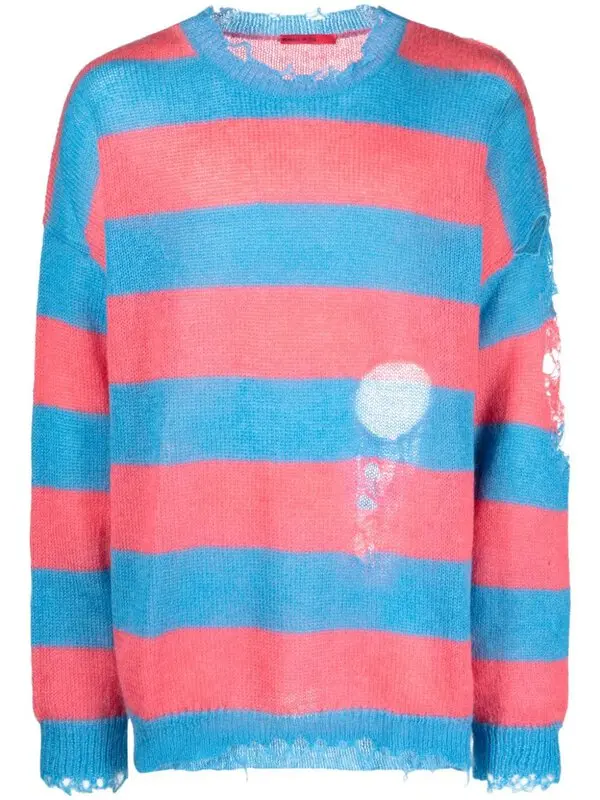 MEMBERS OF THE RAGE Distressed Striped Jumper