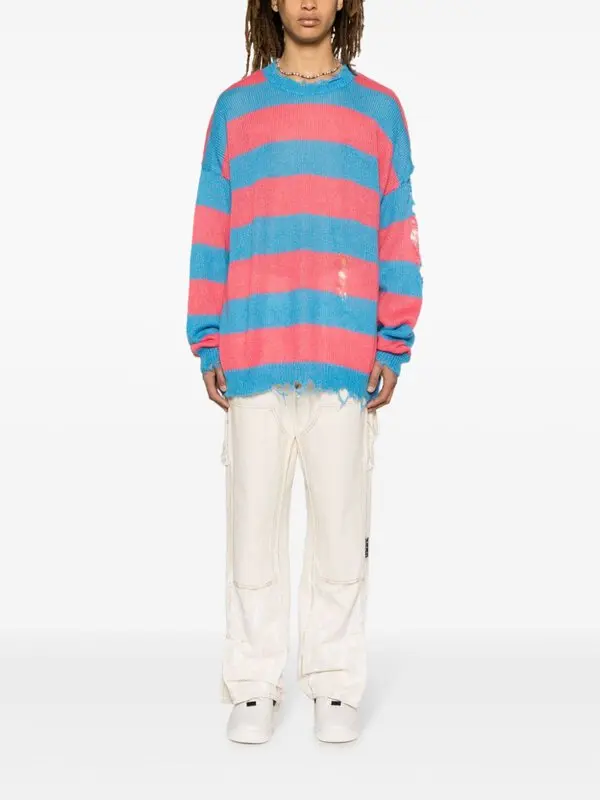 MEMBERS OF THE RAGE Distressed Striped Jumper