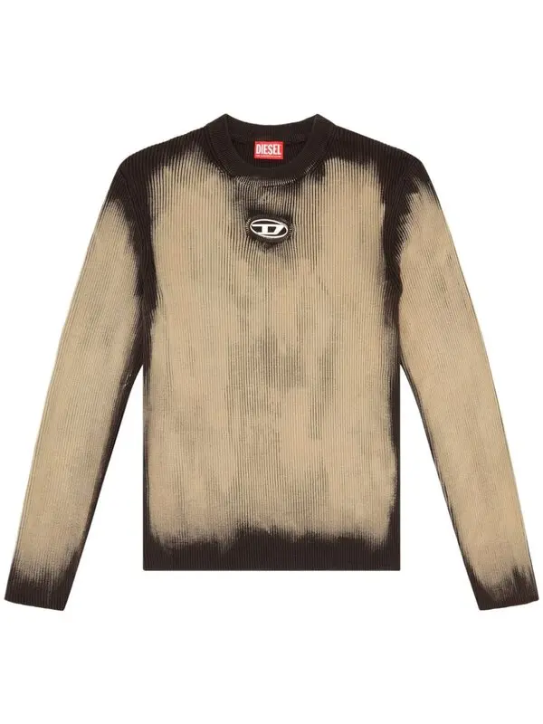 DIESEL® K-darin Ribbed-knit Jumper With Faded Effect And Logo Plaque