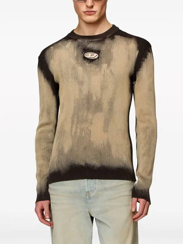 DIESEL® K-darin Ribbed-knit Jumper With Faded Effect And Logo Plaque