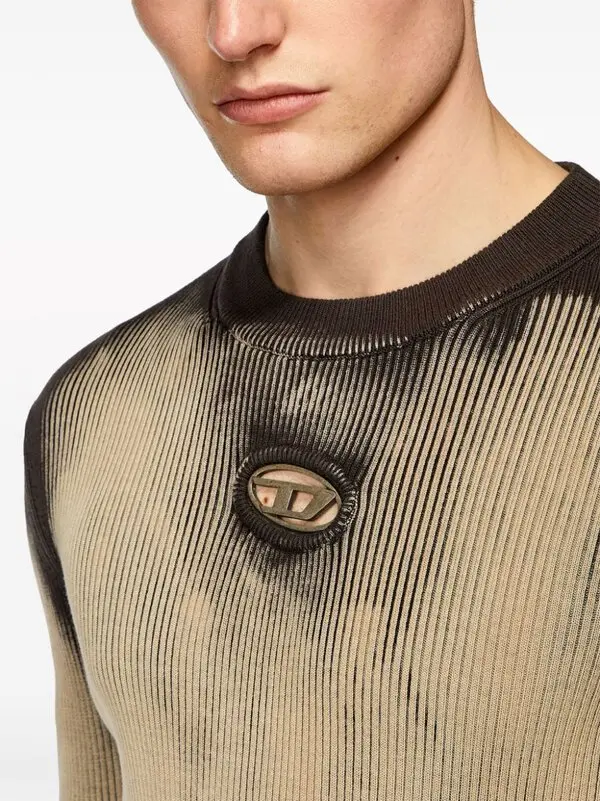 DIESEL® K-darin Ribbed-knit Jumper With Faded Effect And Logo Plaque