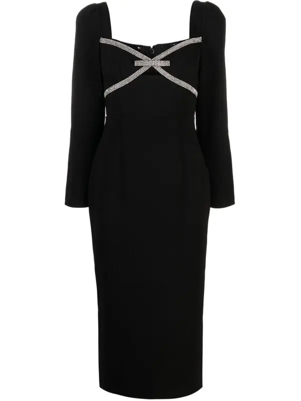 SELF-PORTRAIT Bow-detail Crepe Midi Dress - Black