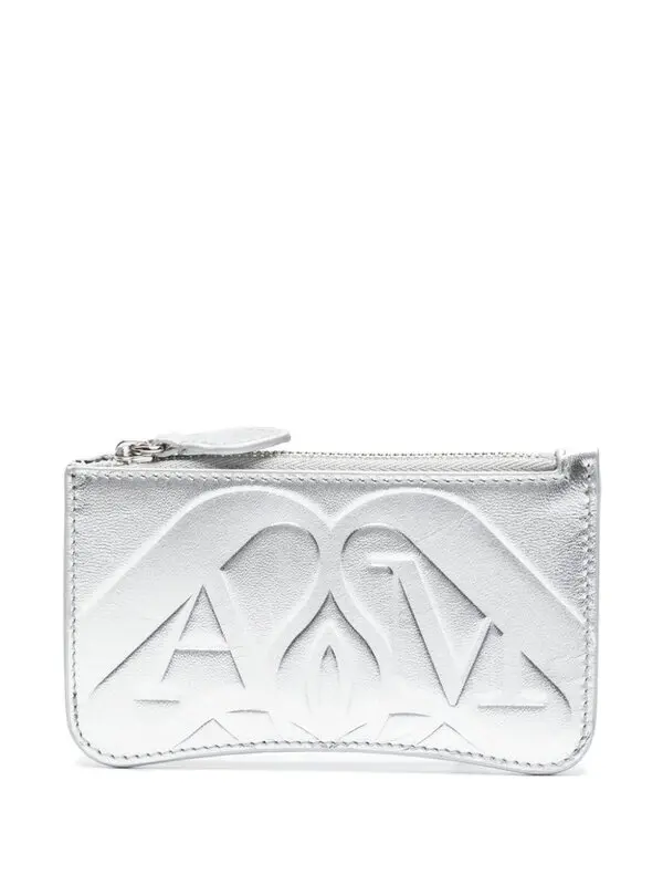 Alexander McQueen Logo-debossed Metallic Leather Wallet - Silver