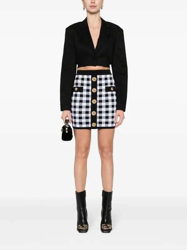 Balmain Gingham Fine-knit Miniskirt - Black