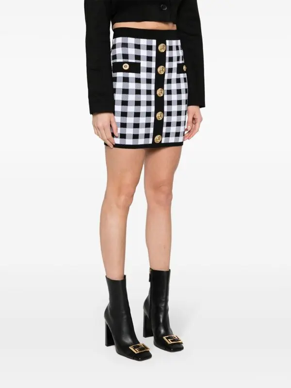 Balmain Gingham Fine-knit Miniskirt - Black