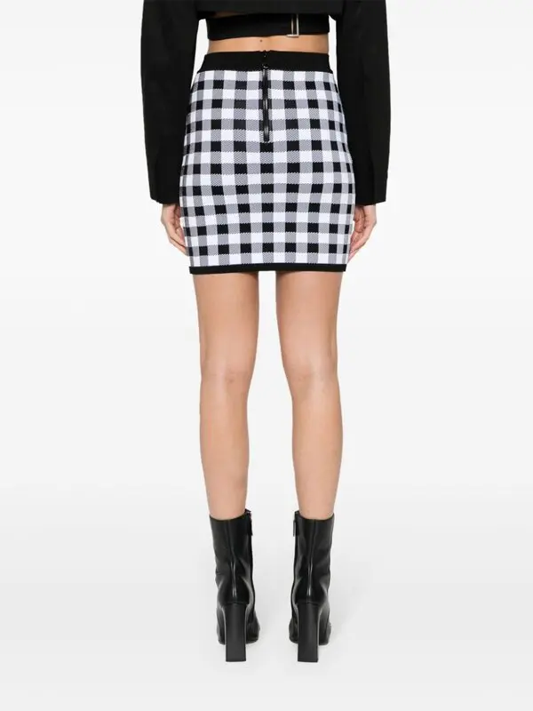 Balmain Gingham Fine-knit Miniskirt - Black