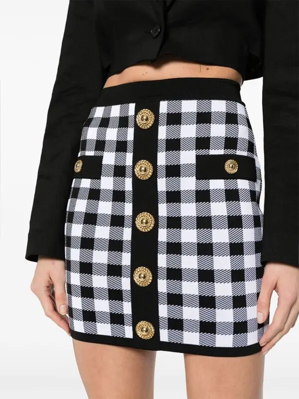 Balmain Gingham Fine-knit Miniskirt - Black