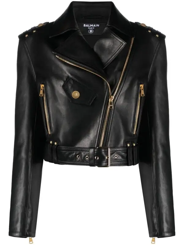 Balmain Zipped-up Leather Biker Jacket - Black
