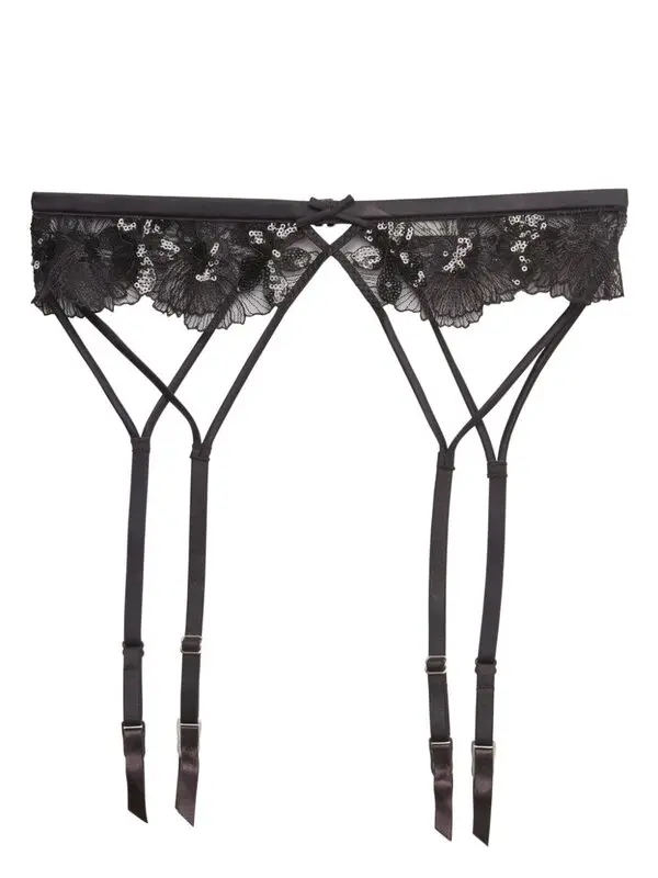 Fleur Du Mal Floral Lace Garter Belt - Black | Editorialist