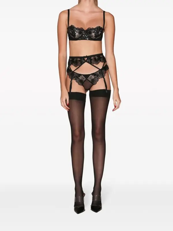 Fleur Du Mal Floral Lace Garter Belt - Black | Editorialist