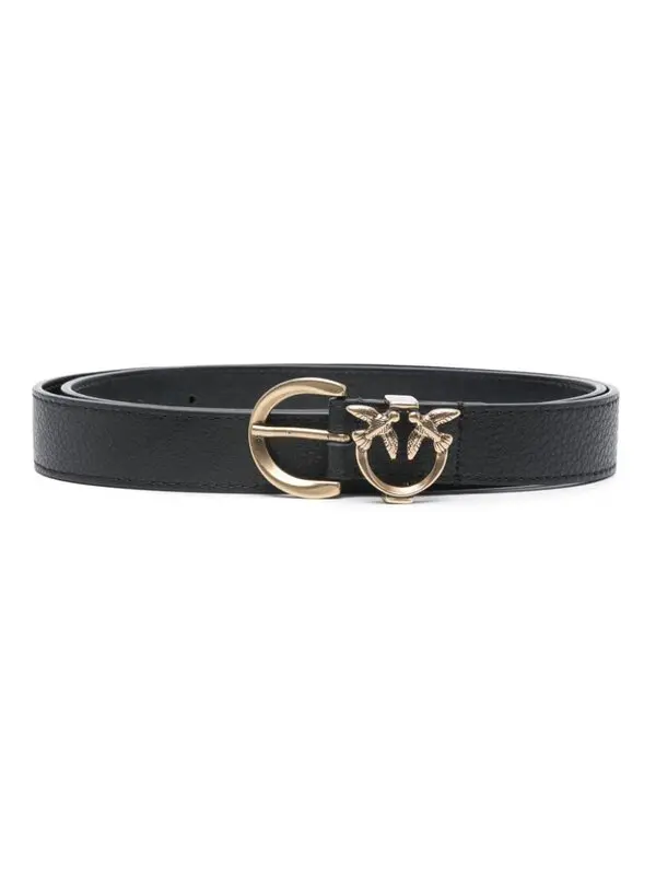 Pinko Love Birds Buckle Leather Belt - Black