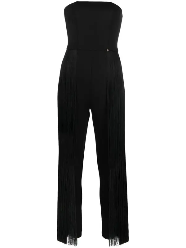 NISSA Fringed Strapless Jumpsuit - Black