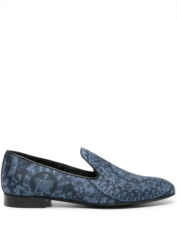 Versace Barocco Print Silk Loafers In Blue - 60% Off  display picture 1