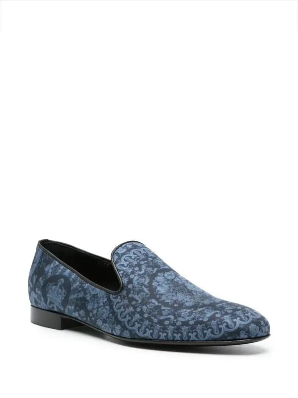 Versace Barocco Print Silk Loafers In Blue - 60% Off  display picture 1