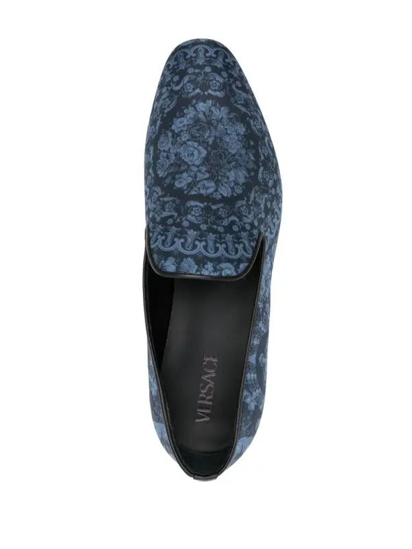 Versace Barocco Print Silk Loafers In Blue - 60% Off  display picture 2