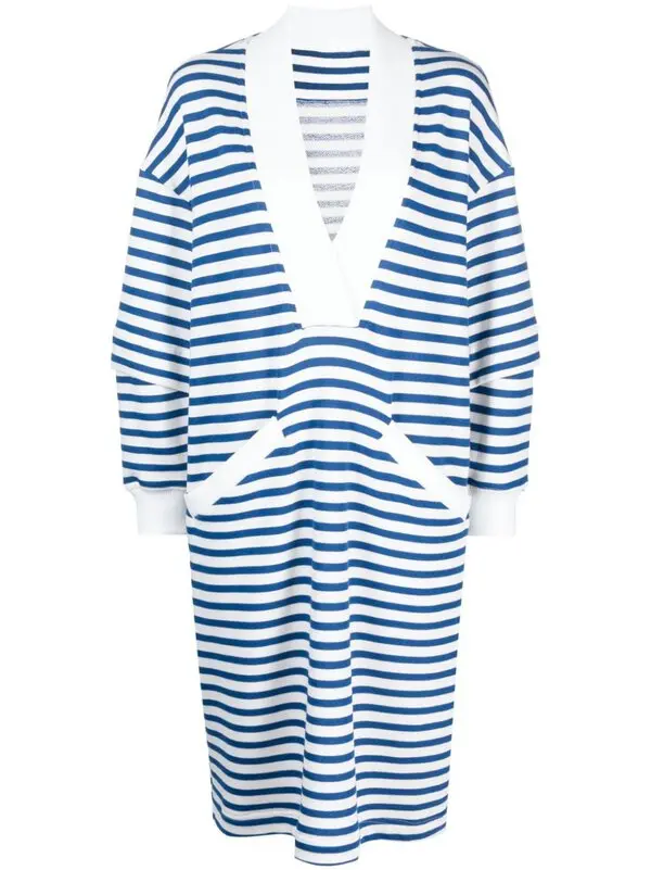 IOANA CIOLACU V-neck Striped Midi Dress - Blue