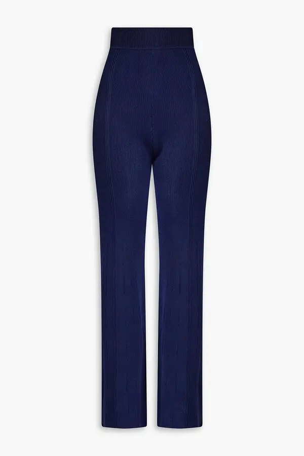 Alberta Ferretti Metallic Ribbed-knit Flared Pants