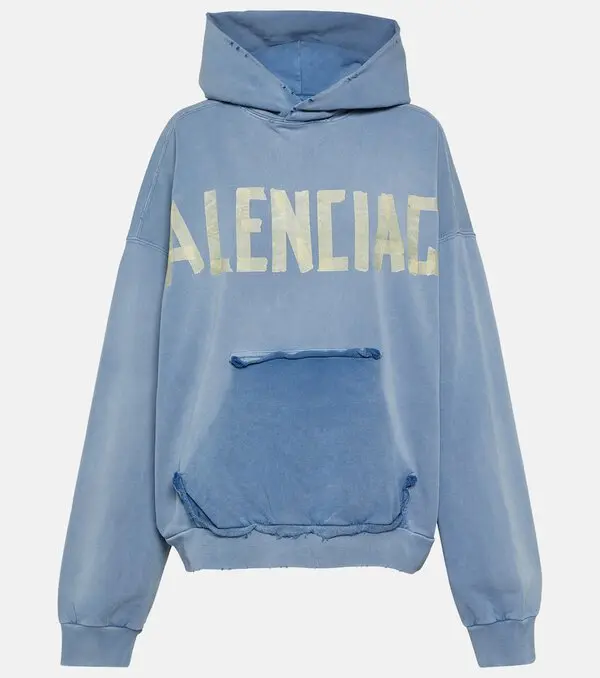 Balenciaga Tape Type Cotton Fleece Hoodie - Blue