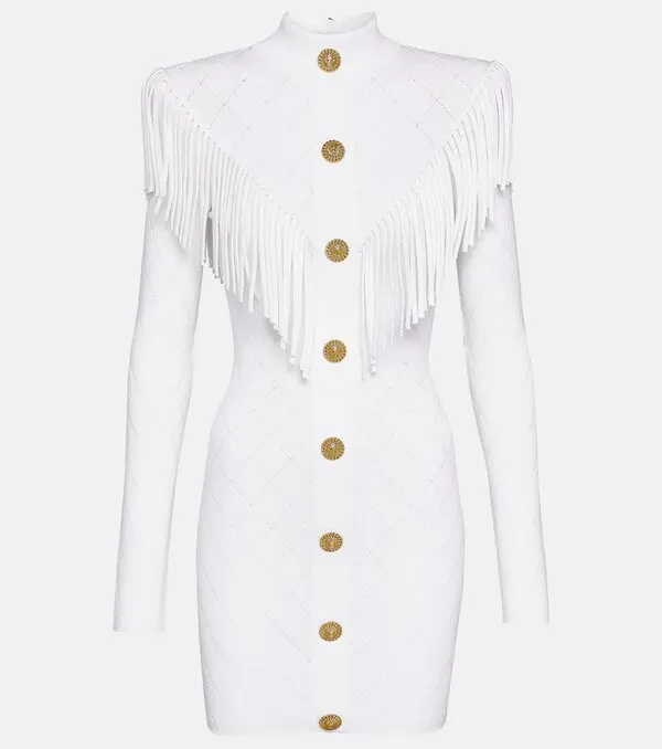 Balmain Fringed Knit Minidress