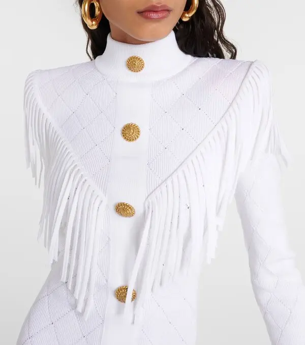 Balmain Fringed Knit Minidress