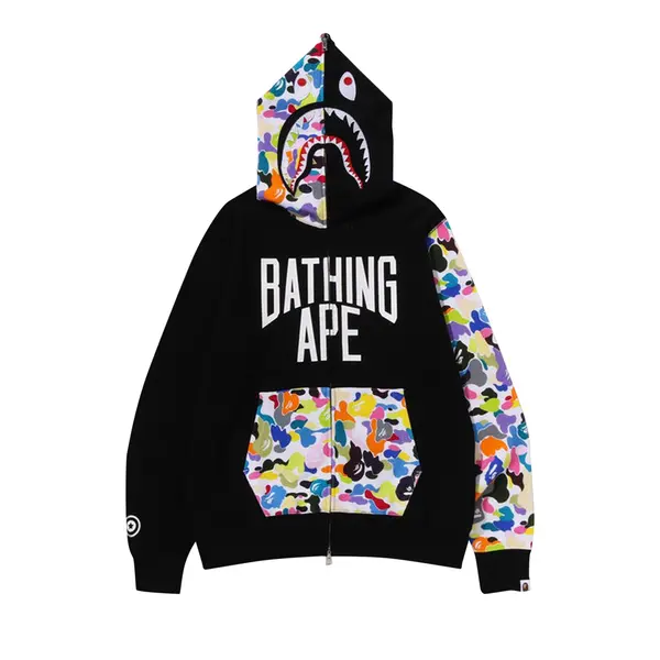 A BATHING APE Multi Camo Nyc Logo Shark Full Zip Hoodie - Black
