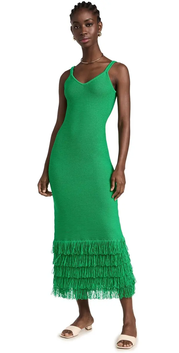 midi dress fringe tiered dress