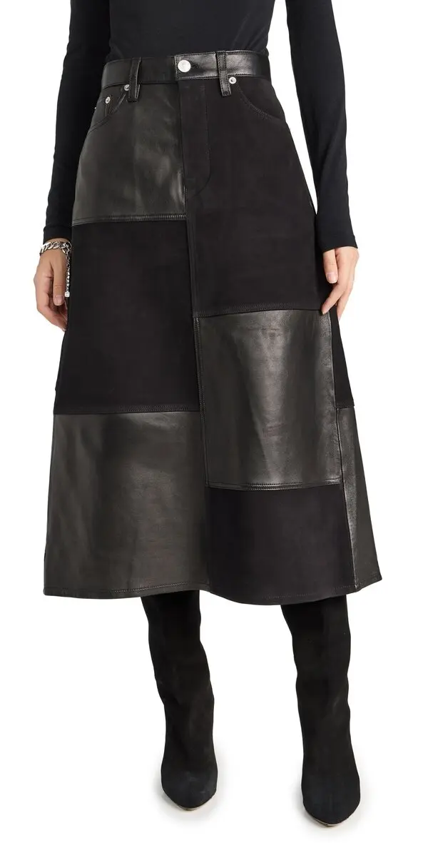 RE/DONE Mid Rise Leather Patchwork Skirt