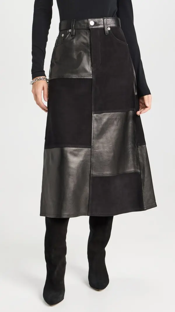 RE/DONE Mid Rise Leather Patchwork Skirt