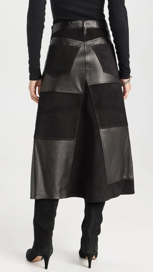 RE/DONE Mid Rise Leather Patchwork Skirt