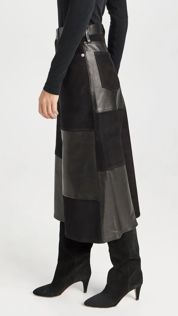 RE/DONE Mid Rise Leather Patchwork Skirt