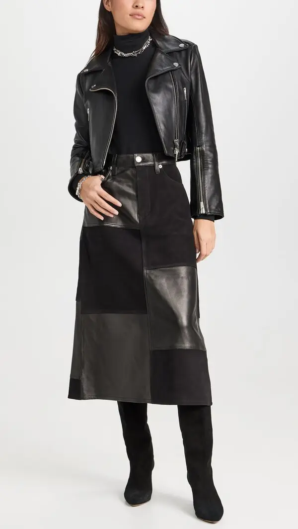 RE/DONE Mid Rise Leather Patchwork Skirt