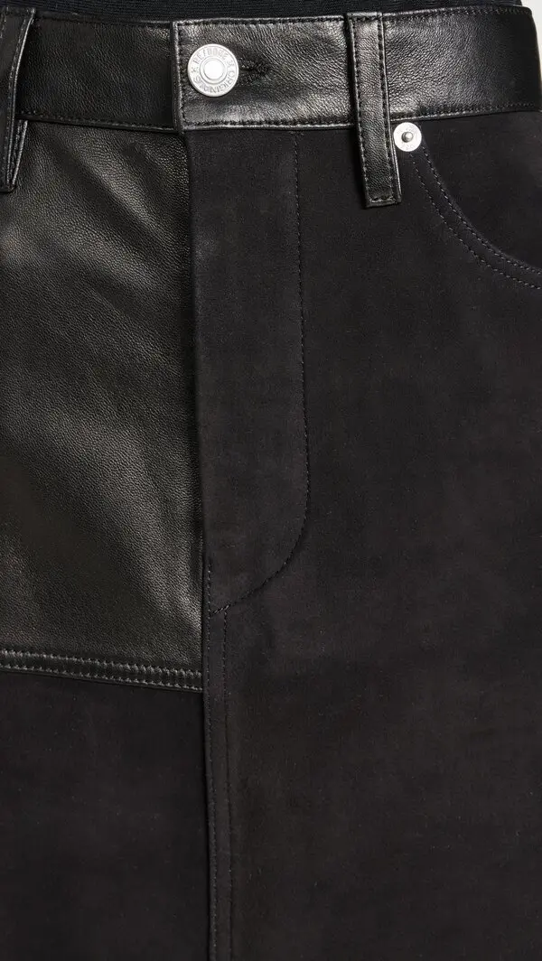 RE/DONE Mid Rise Leather Patchwork Skirt