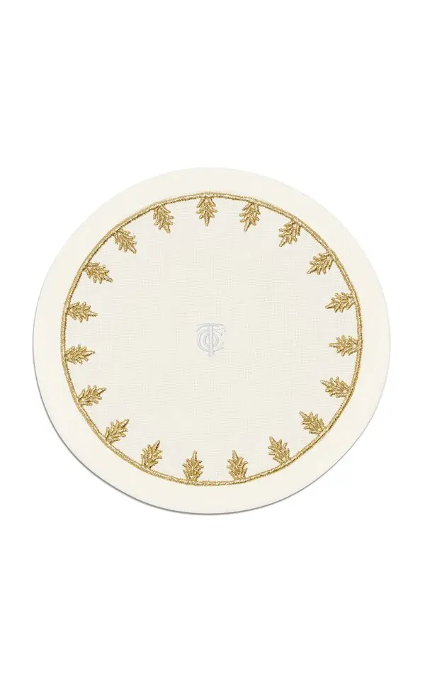 Tiffany & Co. Crest Embroidered-linen Coaster - White
