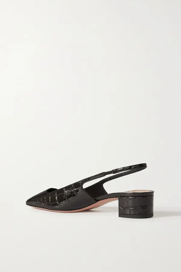AQUAZZURA Ginza 35 Croc-effect Patent-leather Slingback Pumps - Black