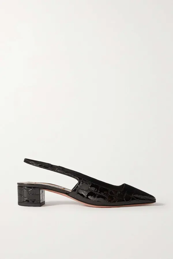 AQUAZZURA Ginza 35 Croc-effect Patent-leather Slingback Pumps - Black