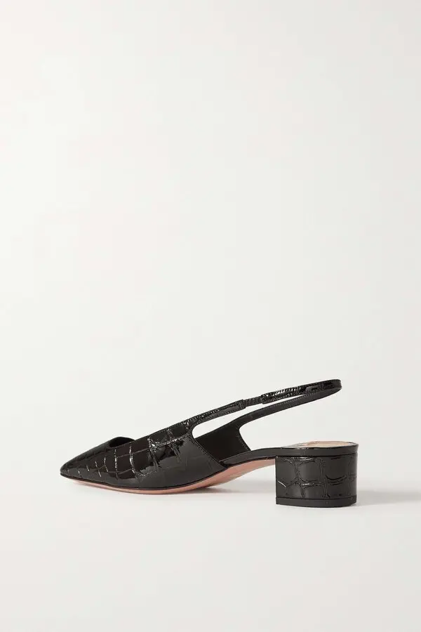 AQUAZZURA Ginza 35 Croc-effect Patent-leather Slingback Pumps - Black