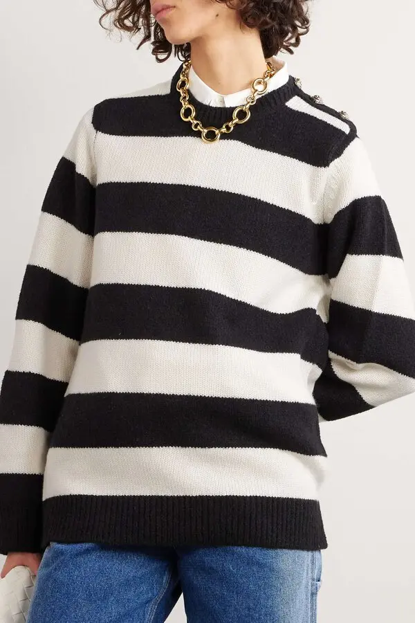 BARRIE Sofia Coppola Embellished Striped Sweater
