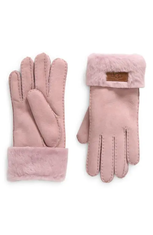 UGG Genuine Shearling Turn Cuff Leather Gloves - Ashen Rose
