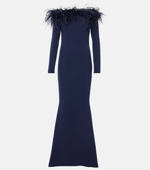 Safiyaa Starlana Feather-trimmed Gown - Blue