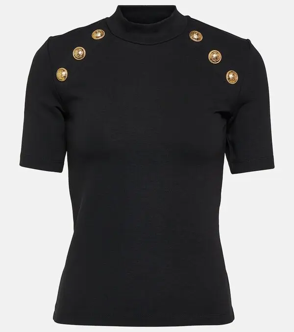 Balmain Embellished Jersey T-shirt - Black