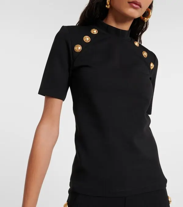 Balmain Embellished Jersey T-shirt - Black