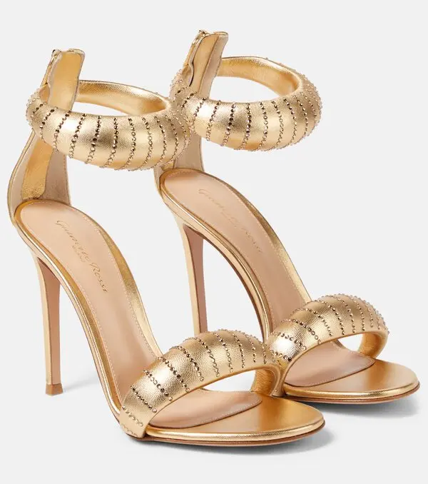 GIANVITO ROSSI Bijoux Crystal Metallic Leather Sandals