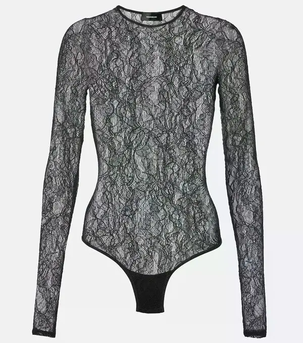 Wardrobe.NYC Floral Lace Bodysuit - Black