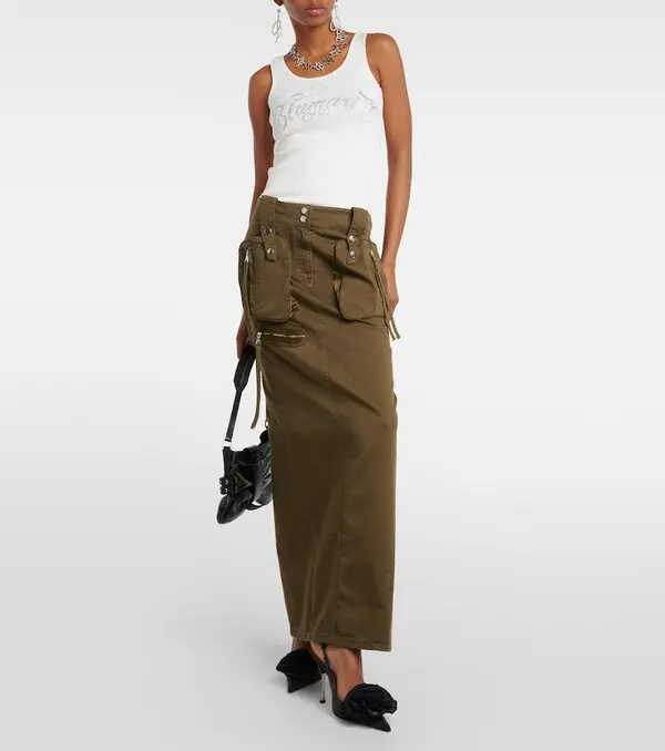Blumarine Cotton Cargo Maxi Skirt - Brown