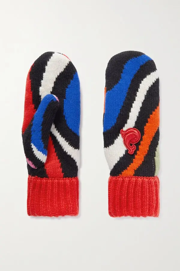 Emilio Pucci Appliquéd Wool-jacquard Mittens
