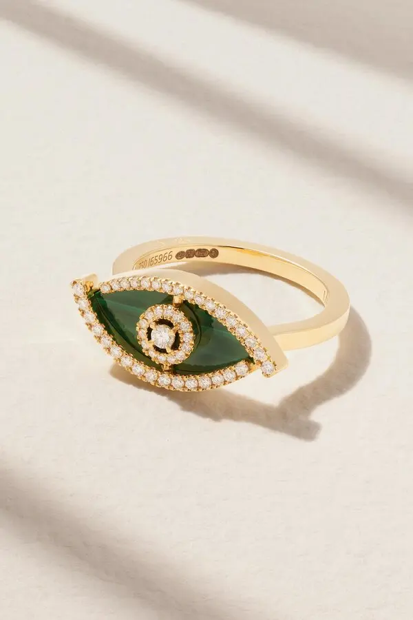 Messika 18 Karat Diamond And Malachite Ring - Gold
