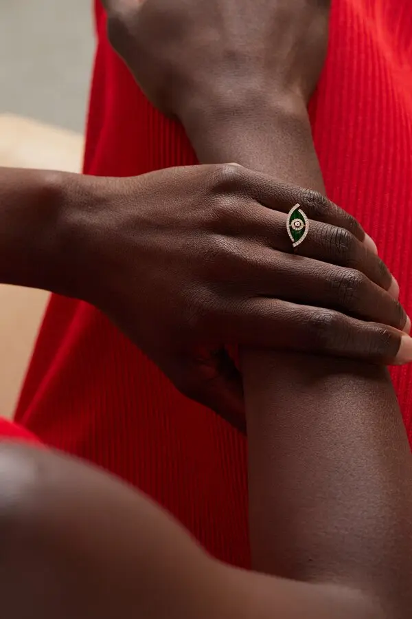 Messika 18 Karat Diamond And Malachite Ring